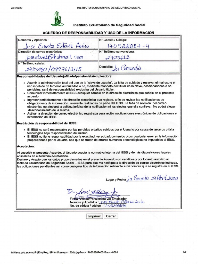 Acuerdo de Responsabilidad | PDF