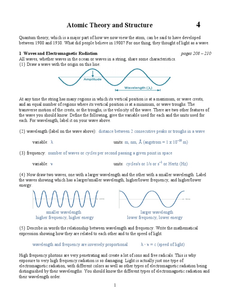 Atomic Theory Notes 2019 Answers PDF | PDF | Electron Configuration | Light