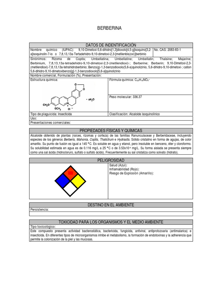 Berberina | PDF | Solubilidad | Sustancias químicas