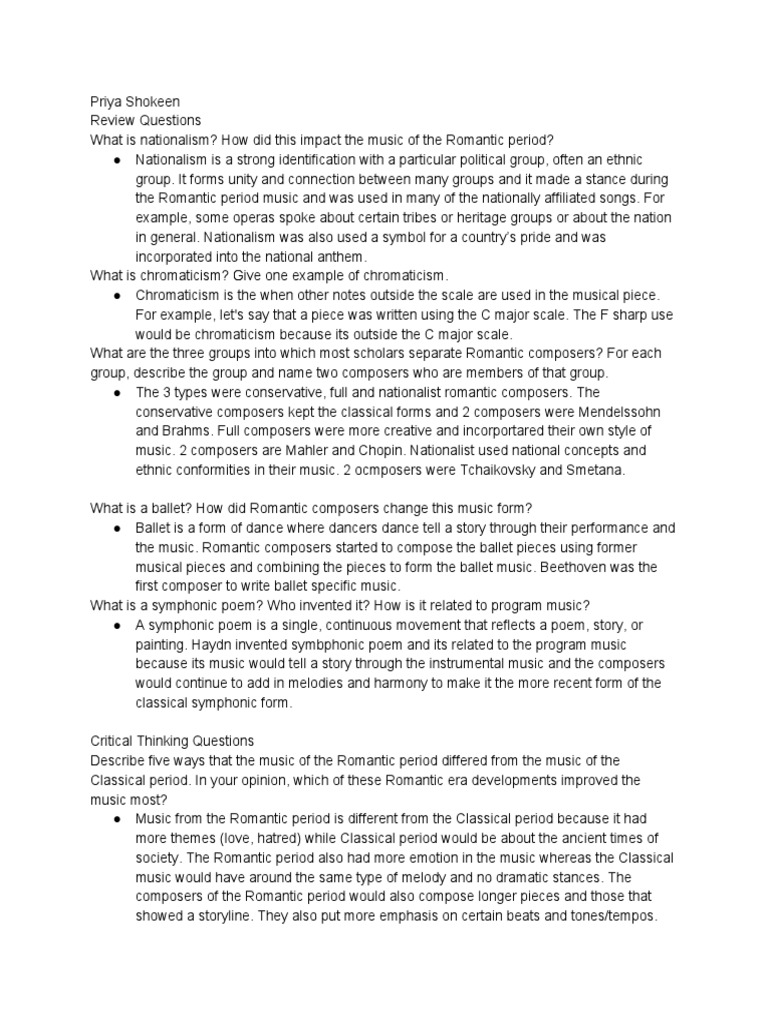 Unit 7 Text Questions | PDF | Romantic Music | Classical Period (Music)