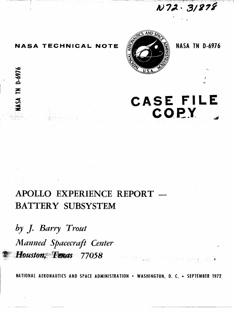 Apollo Experience Report Battery Subsystem | PDF | Apollo (Spacecraft ...