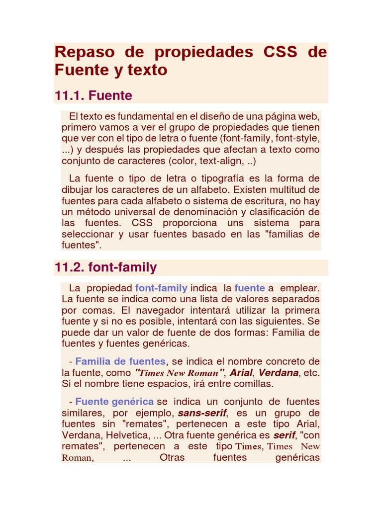 Repaso de Propiedades CSS de Fuente y Texto | PDF | Sans Serif | Hojas ...