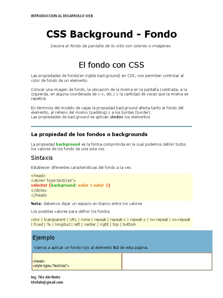 Propiedades CSS Fondos | PDF | Hojas de estilo en cascada | Color