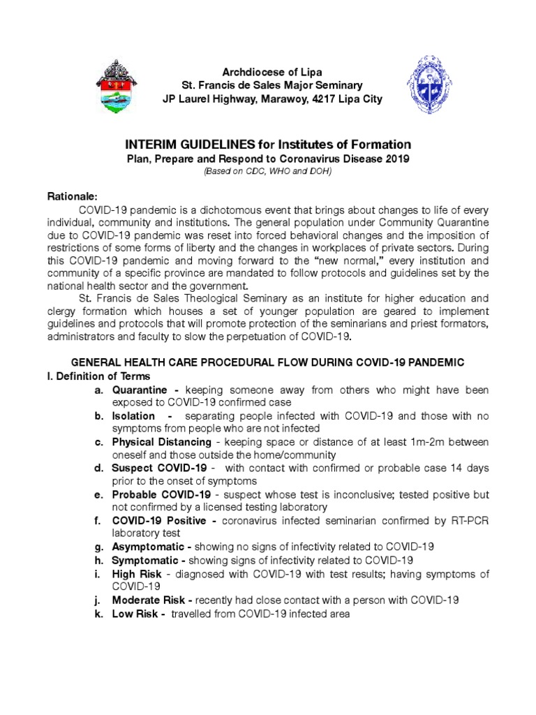 INTERIM GUIDELINES For Institutes of Formation: (Based On CDC, WHO and ...