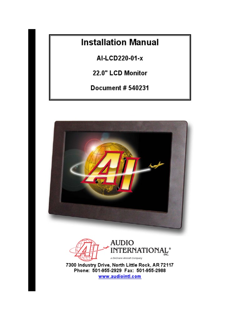 Installation Manual: AI-LCD220-01-x 22.0" LCD Monitor Document # 540231 | PDF | Computer Monitor ...