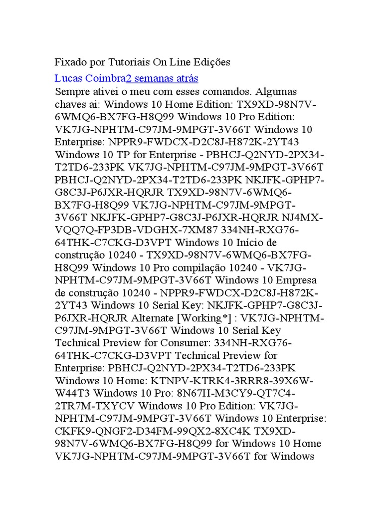 A Collection of Windows 10 Product Keys for Various Editions | PDF