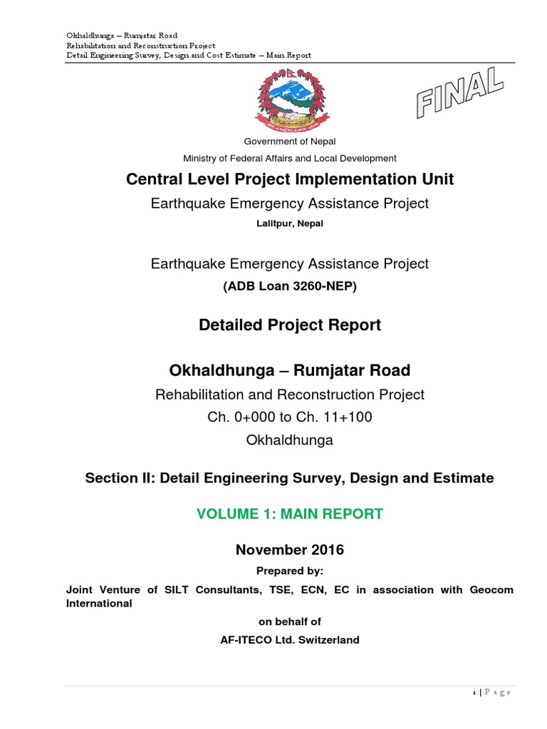 Okhaldhunga-Rumjatar Road Project Report | PDF | Surveying | Road