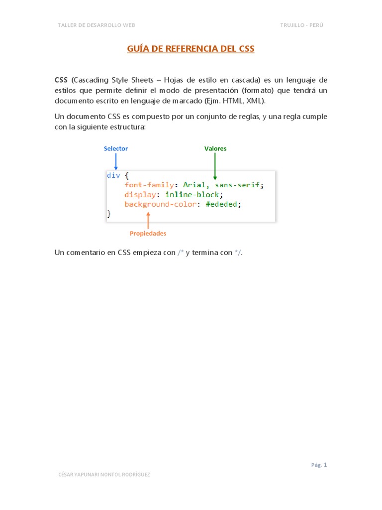 Guia de Referencias Del CSS PDF | PDF | Hojas de estilo en cascada ...