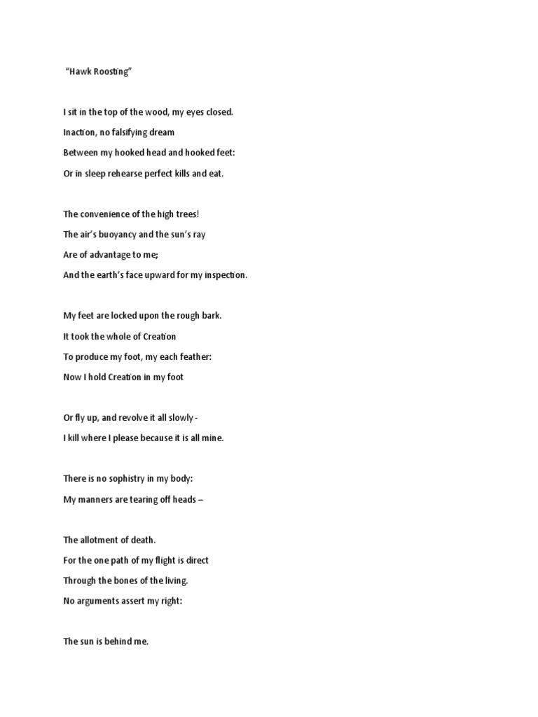 Multiple Choice Poetry Hawk Roosting | PDF