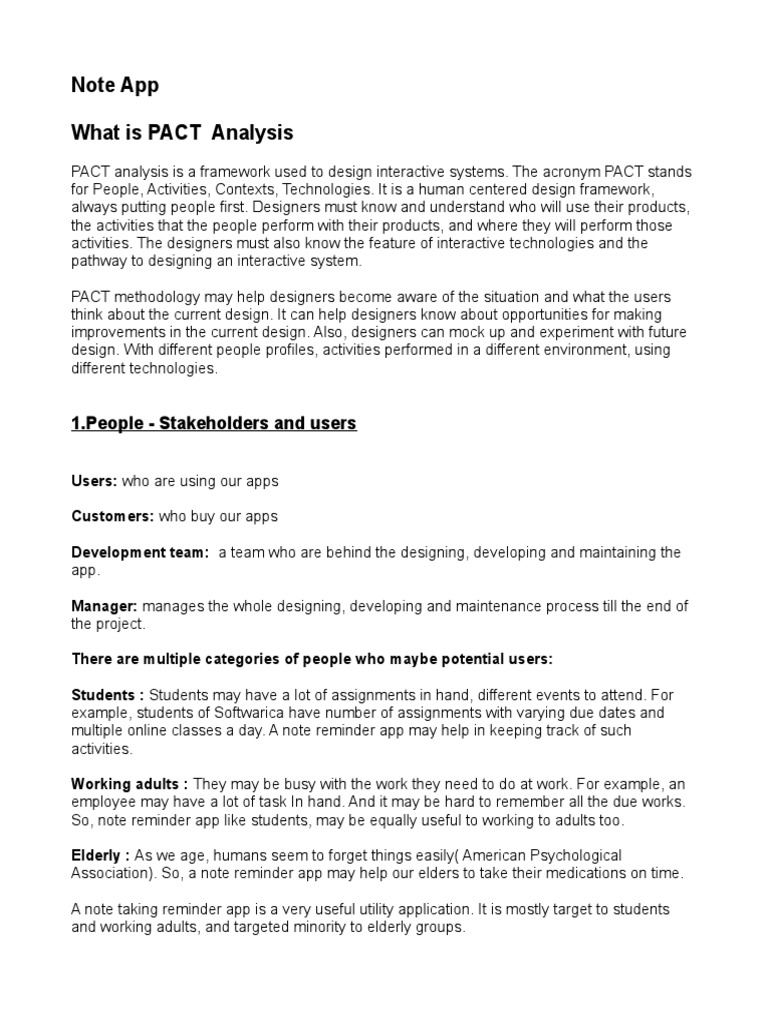 Note App What Is PACT Analysis: 1.people - Stakeholders and Users | PDF ...