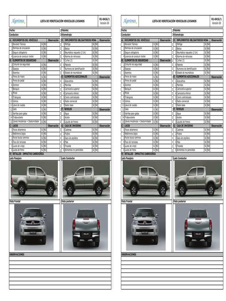 Check List Vehiculo Liviano | PDF | Licencia de conducir | Estilos de ... Check List Vehiculo Liviano | PDF | Licencia de conducir | Estilos de ...