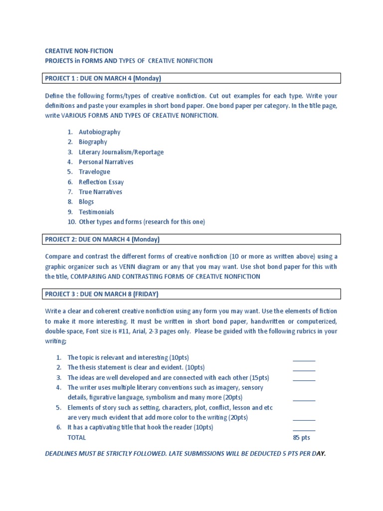 Creative Non-Fiction Projects in Forms and Types of Creative Nonfiction ...