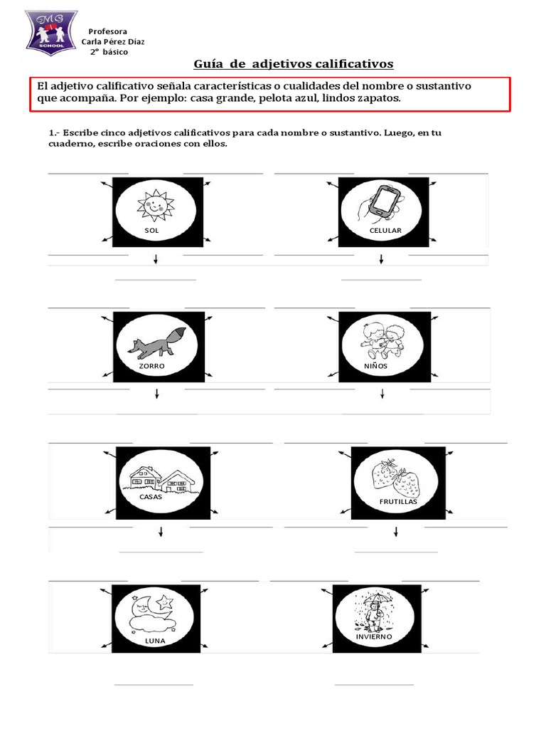 Guía de Adjetivos Calificativos 2° Básico | PDF