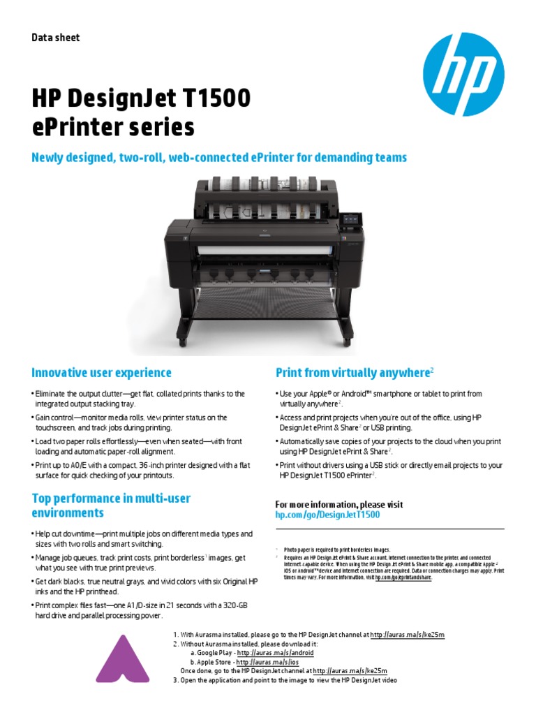 HP Designjet T1500 Eprinter Series: Newly Designed, Two-Roll, Web ...