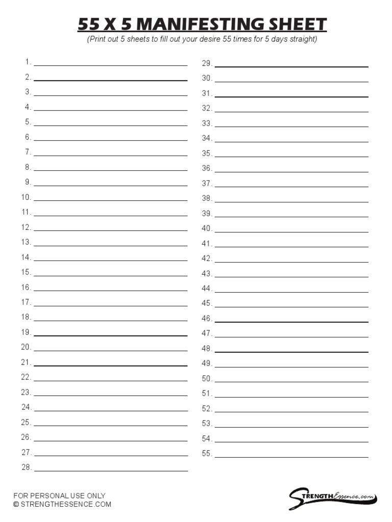 55x5 Manifesting Technique PDF Worksheet | PDF