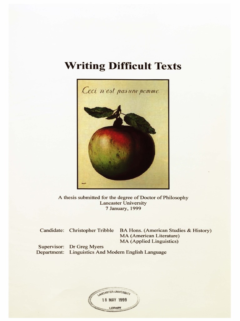 Writing Difficult Texts | PDF | Thesis | Linguistics