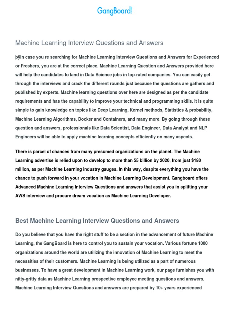 Best Machine Learning Interview Questions and Answers | PDF | Machine ...