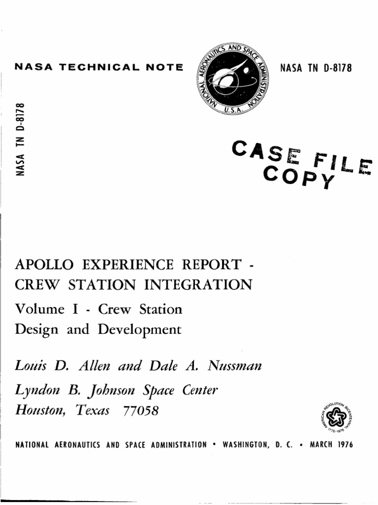 Apollo Experience Report Crew Station Integration Volume I Crew Station ...