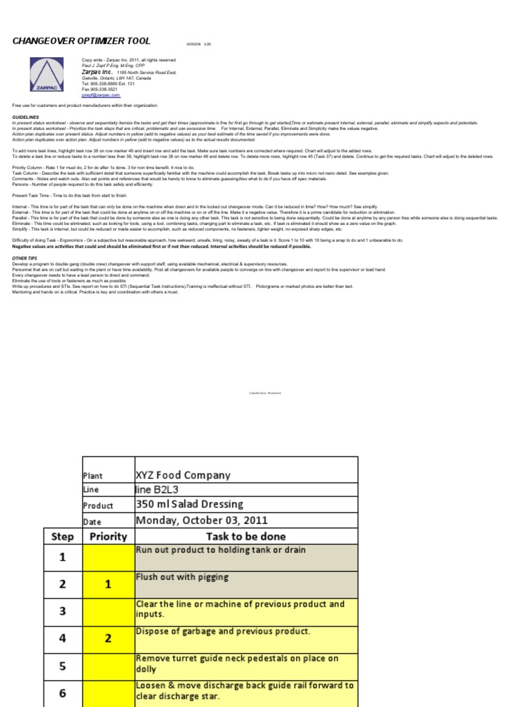 Changeover Optimizer Chart | PDF | Screw