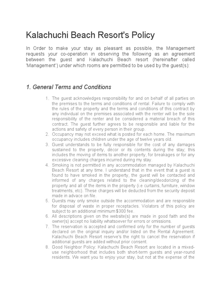 Resort Policy Template | PDF | Pay Pal | Insurance