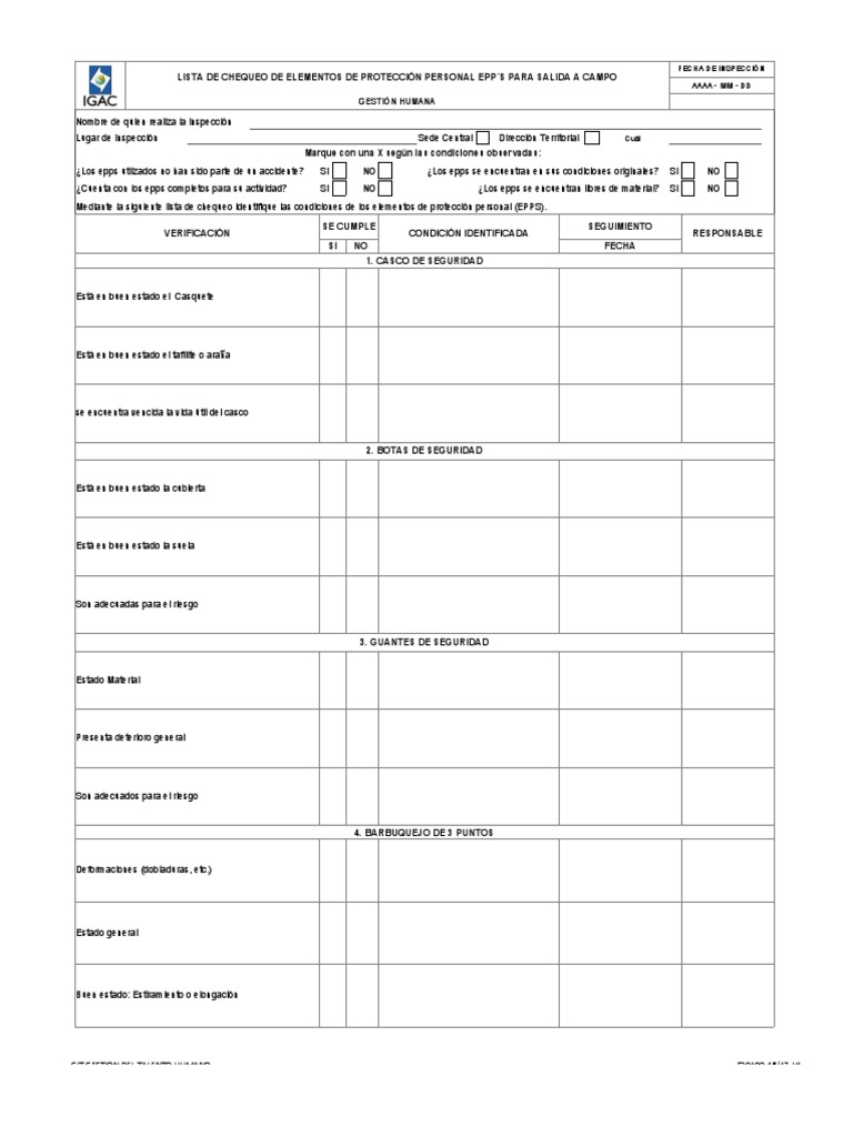 F20100-45 - 17.V1 Lista de Chequeo de Elementos de Proteccion Personal EPPs para Salida A Campo ...