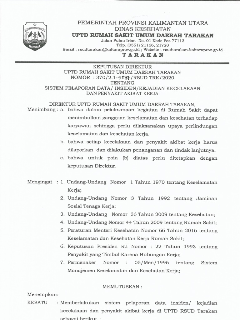 SK Sistem Pelaporan Data, Insiden, Kejadian Kecelakaan Dan Penyakit ...