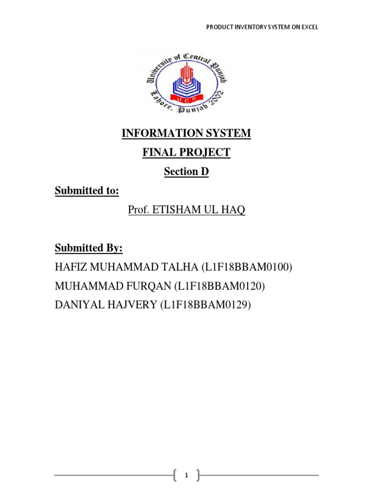 Information System Final Project Section D Submitted To:: Prof. Etisham ...