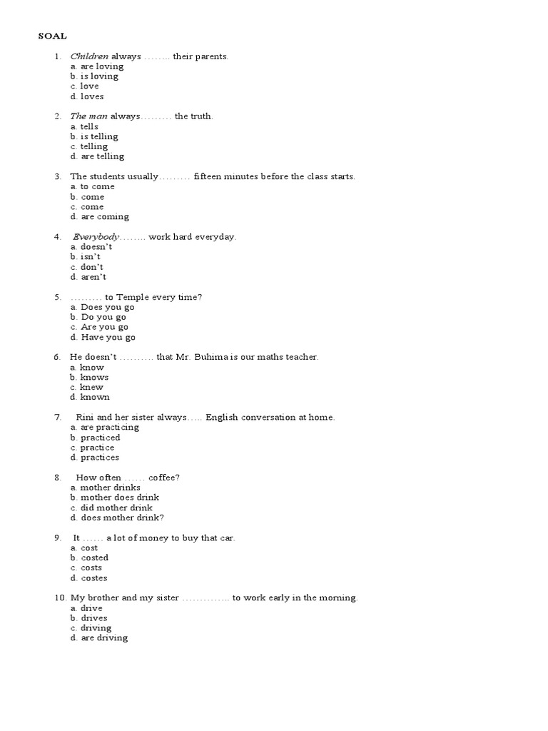 Latihan Soal Simple Present Tense | PDF | Cognitive Science | Language ...