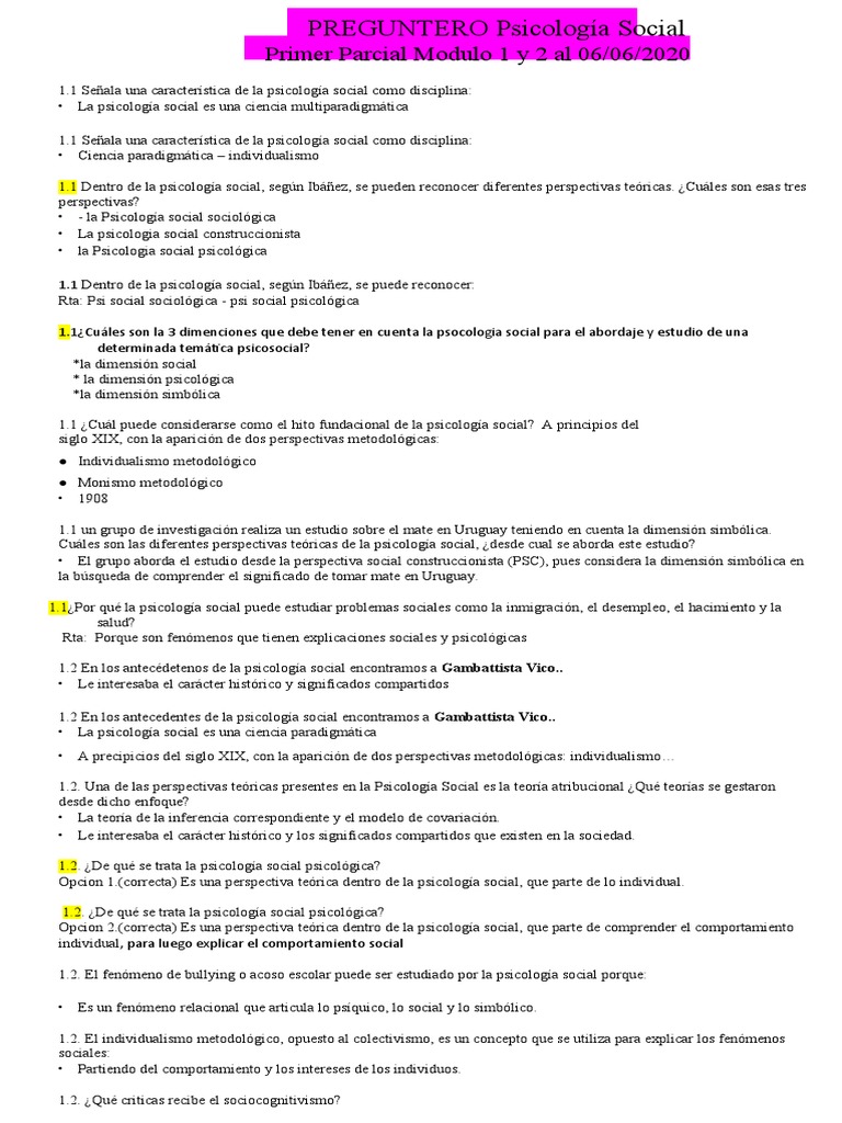 Preguntero Psicosocial Mod 1 y 2.... | PDF | Psicología Social | Sicología