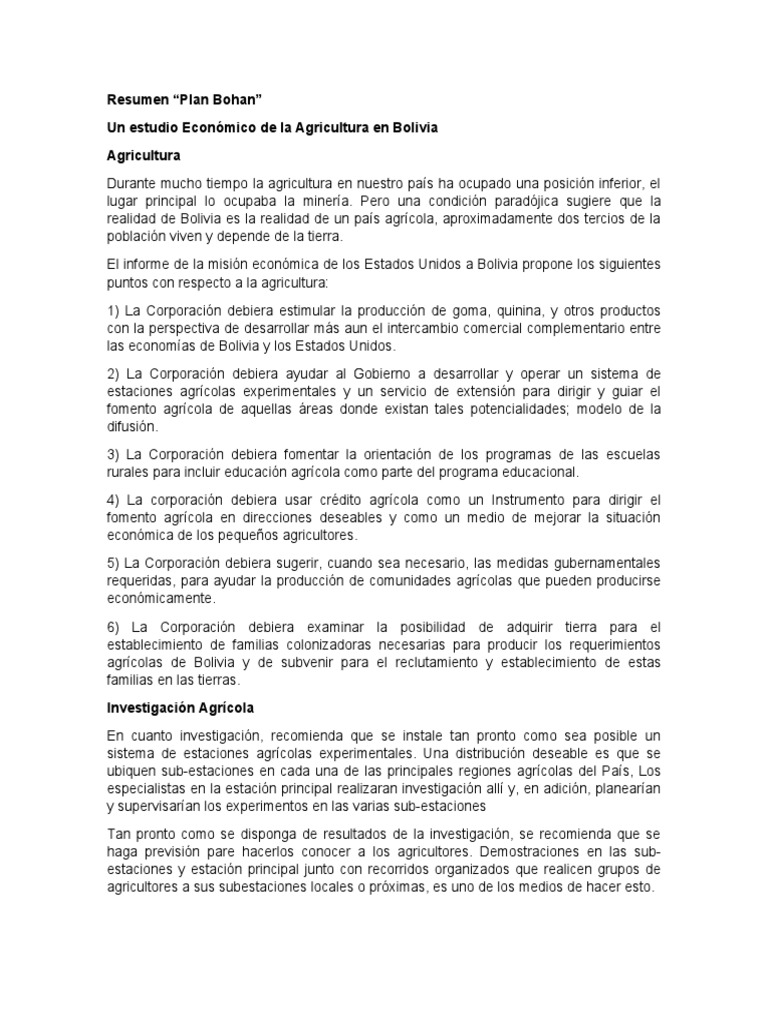 Resumen Plan Bohan | PDF | Riego | Agricultura