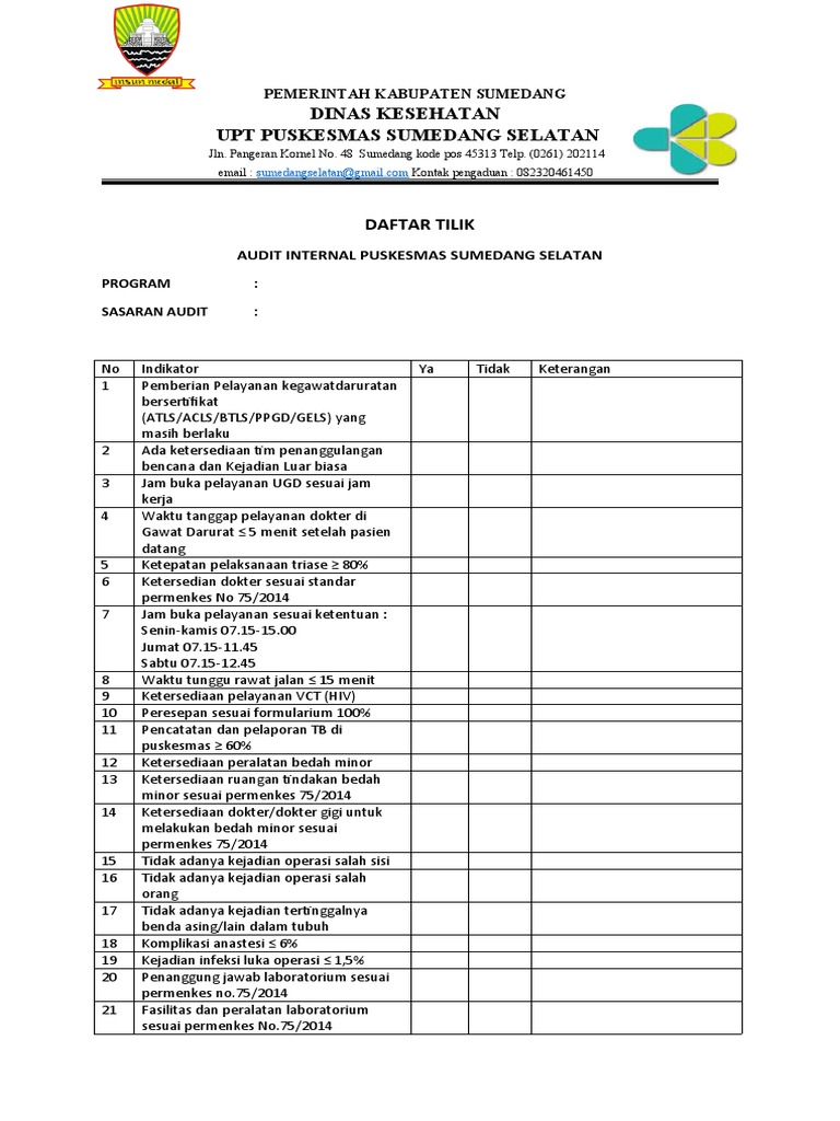 Daftar Tilik Audit Internal 001 | PDF