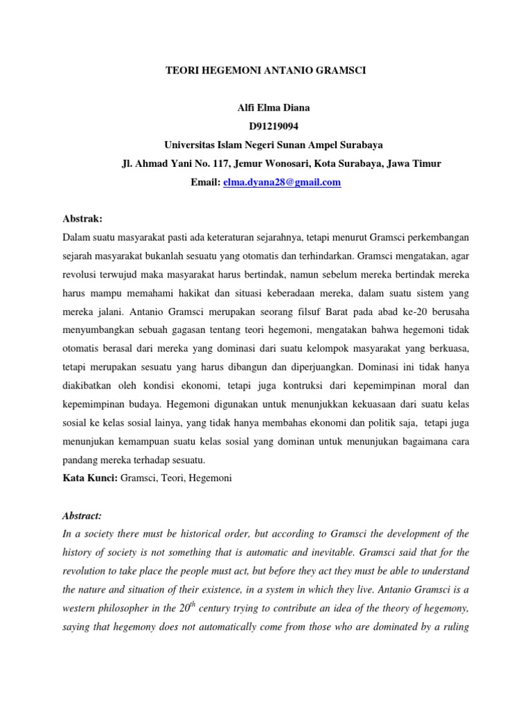 Teori Hegemoni Gramsci dan Implikasinya | PDF