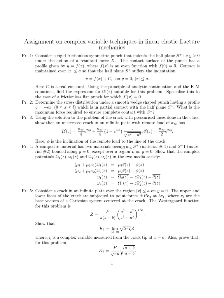 Assignment On Complex Variable Techniques in Linear Elastic Fracture Mechanics | PDF | Fracture ...