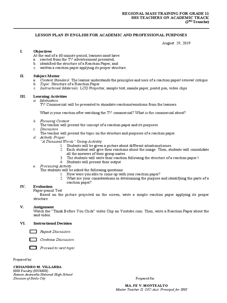 Lesson Plan For EAPP | PDF | Lesson Plan | Educational Psychology