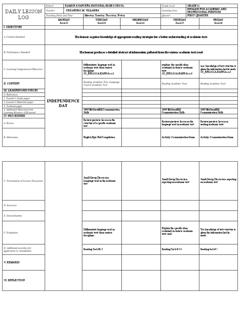 EAPP DLL Week 1 | PDF | Learning | Teachers EAPP DLL Week 1 | PDF | Learning | Teachers