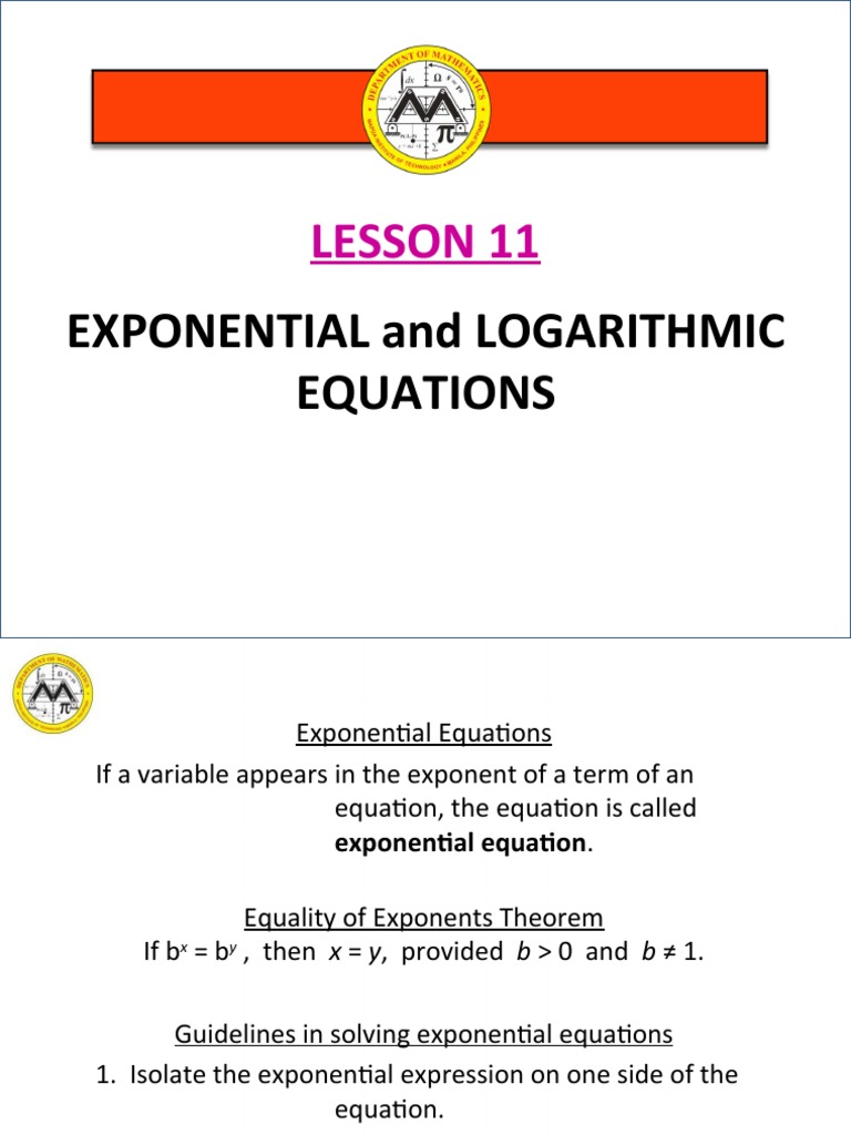 Math12-1 - Lesson 11 - Exponential and Logarithmic Equations | Download ...