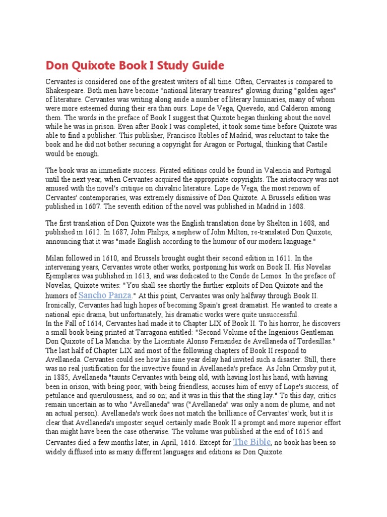 Don Quixote Book I Study Guide | PDF | Don Quixote | Miguel De Cervantes