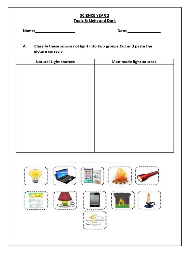 Science Year 2 Topic 6: Light and Dark Name: - Date | PDF