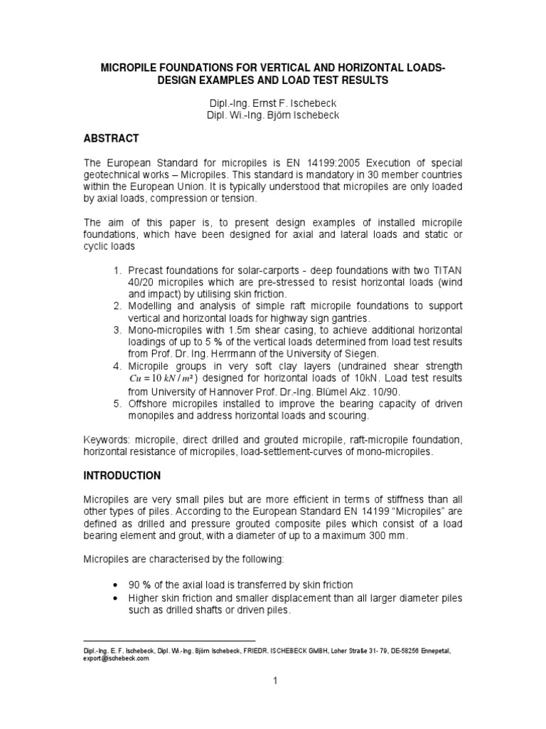 Paper 2 - Ischebeck - Micropile Foundations For Vertical and Horizontal ...