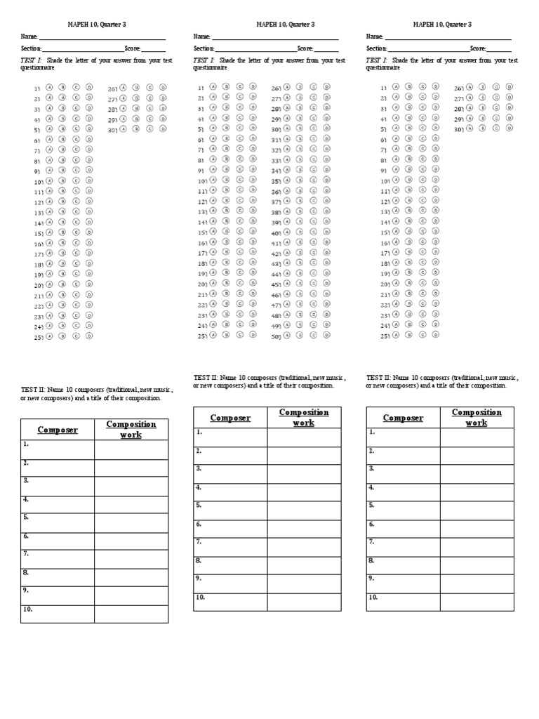 ANSWER SHEET 50 - Item | PDF | Musical Compositions | Leisure