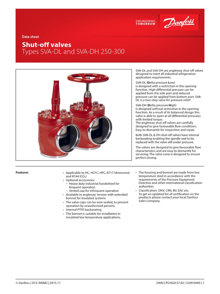 Shut-Off Valves: Types SVA-DL and SVA-DH 250-300 | PDF | Valve | Washer ...