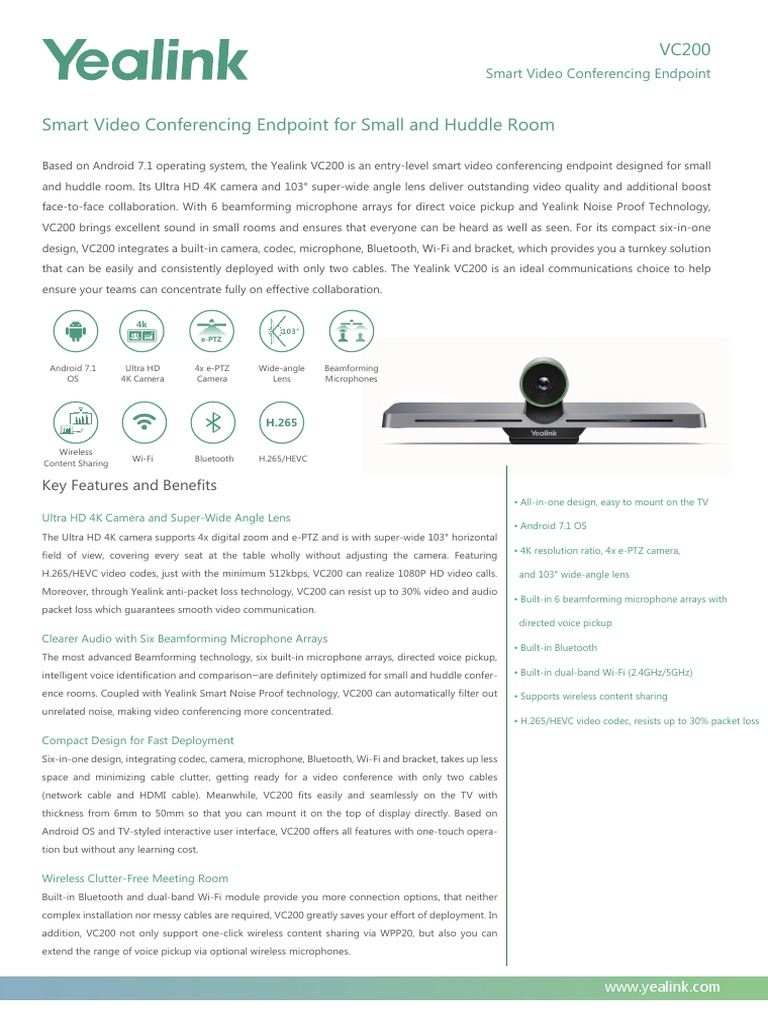 Yealink Smart Video Conferencing Endpoint VC200 Datasheet | PDF ...
