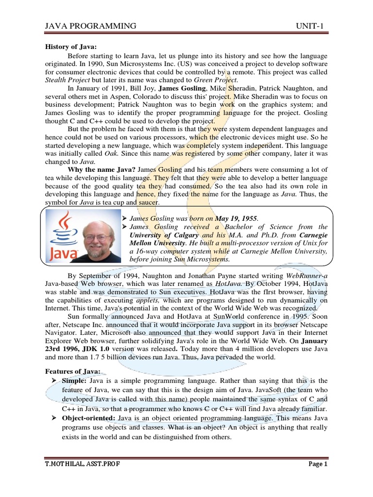 JAVA UNIT-1 Notes PDF | PDF | Method (Computer Programming) | Class ...