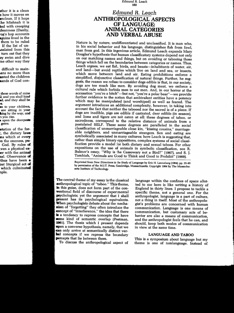 Anthropological Aspects of Language: Animal Categories and Verbal Abuse ...