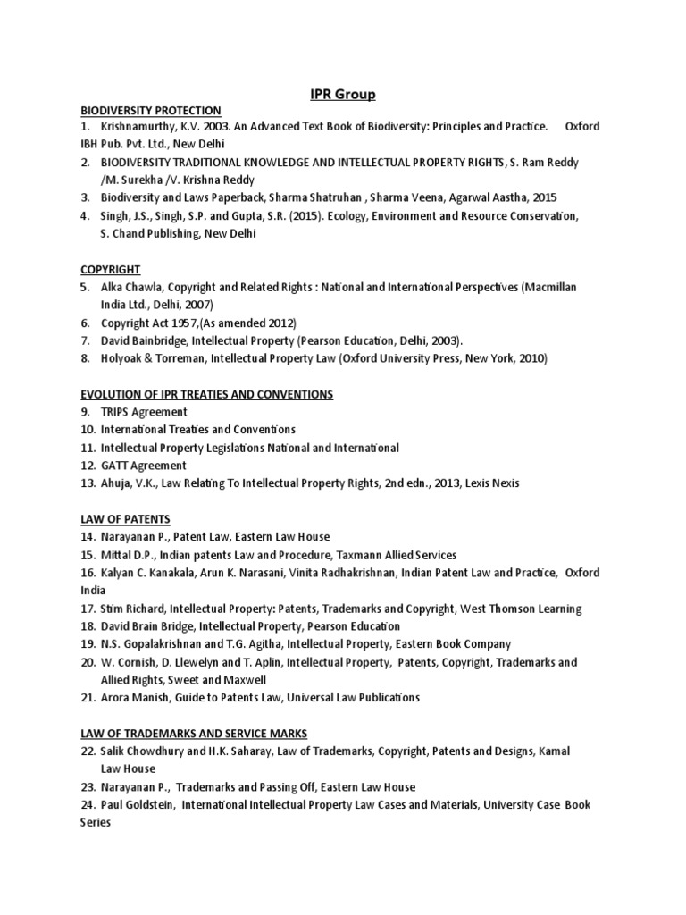 Books For Lib (IPR Group) | PDF | Intellectual Property | Imperfect ...