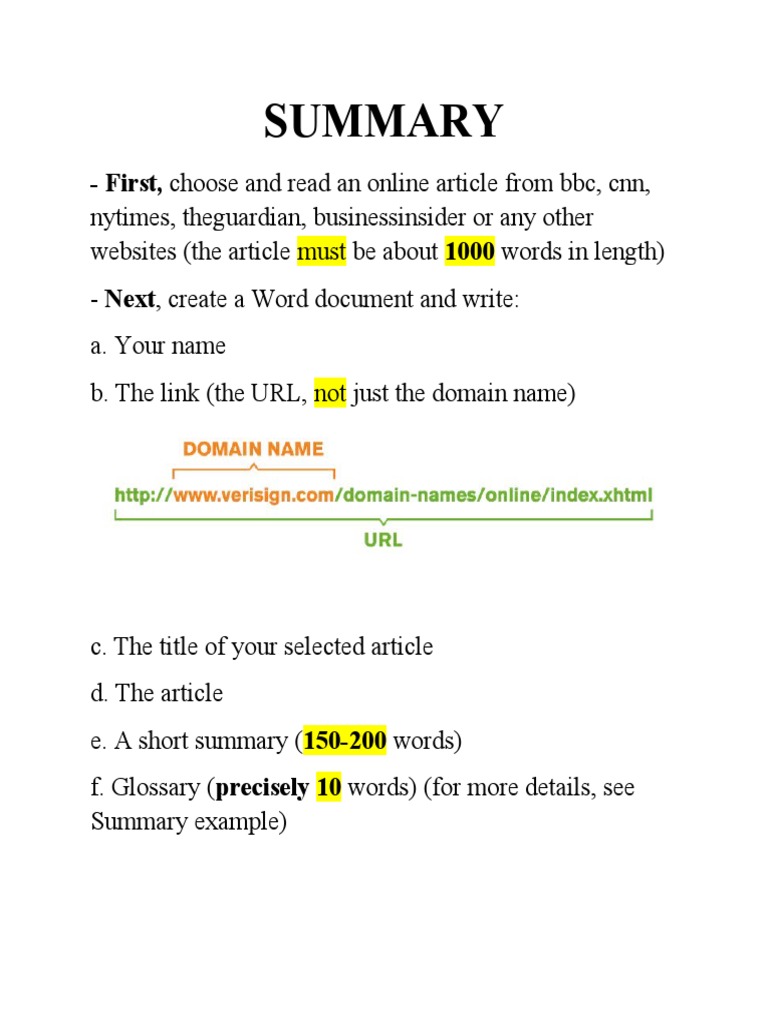 Summary Instructions | PDF