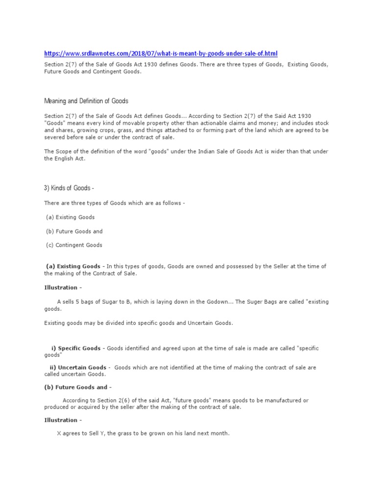 Meaning and Definition of Goods | PDF | Property | Goods