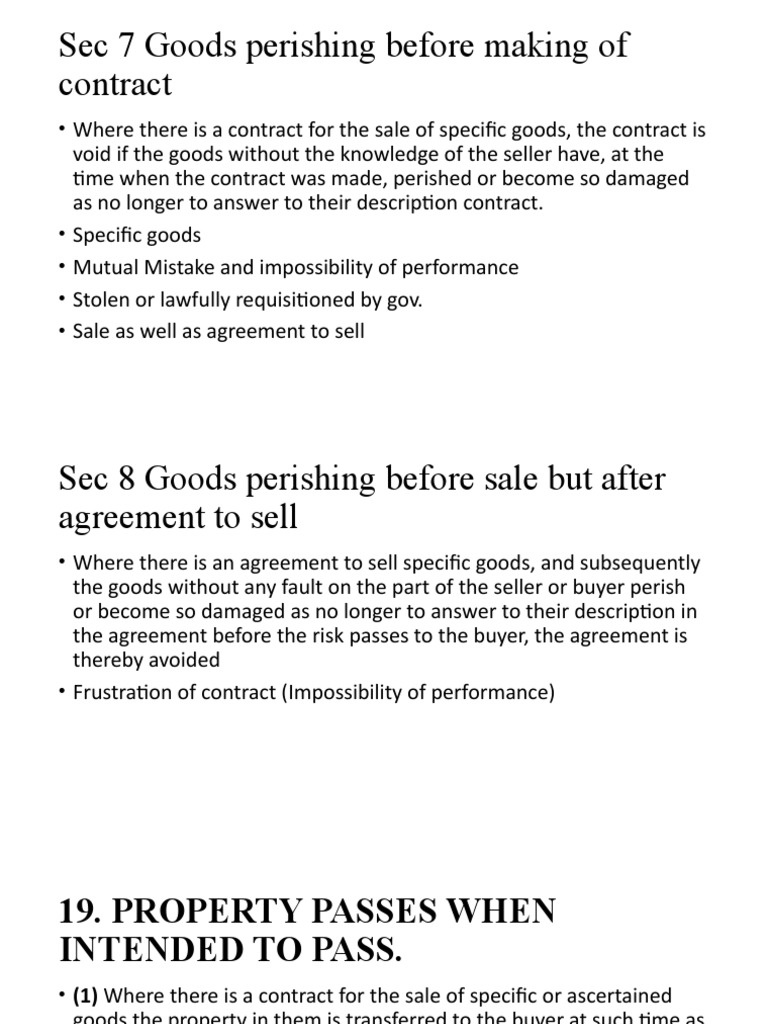 Goods Perishing and Property Passing Contract Rules | PDF | Bill Of ...