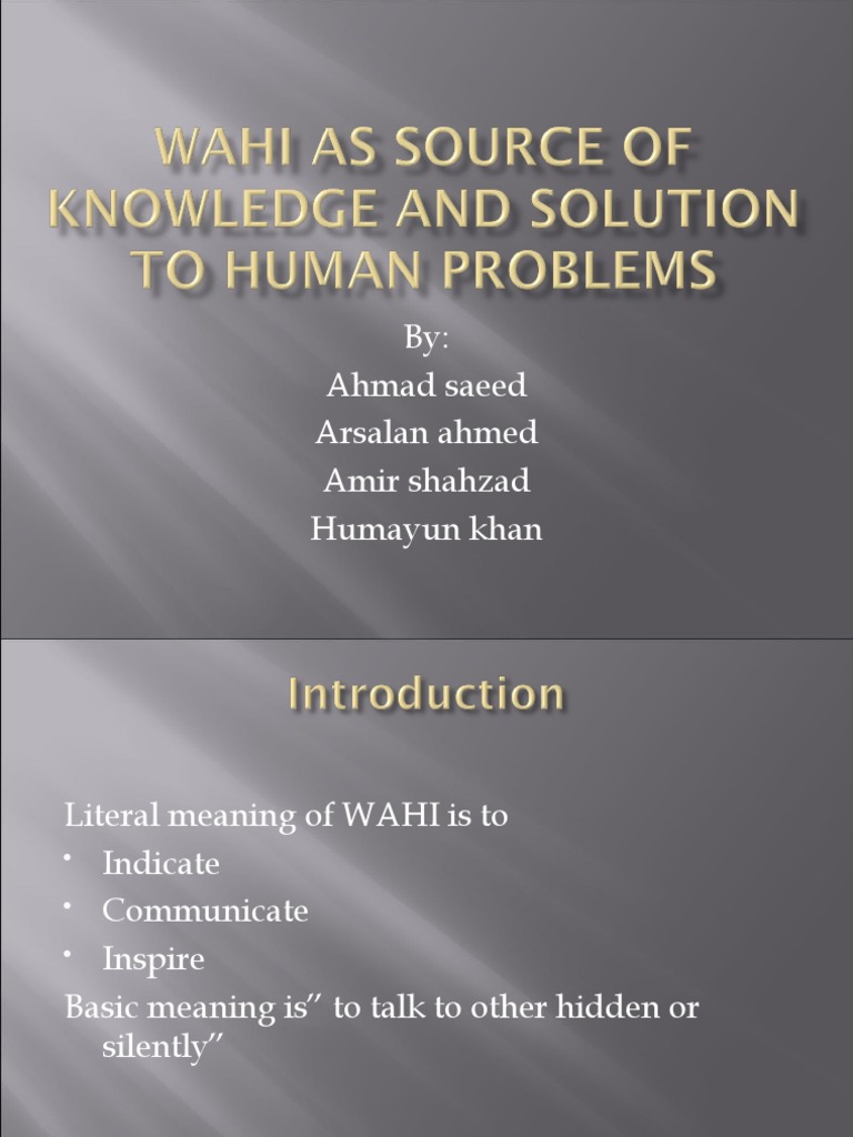 WAHi As Source of Knowledge and Solution To Human Problems | PDF | God ...