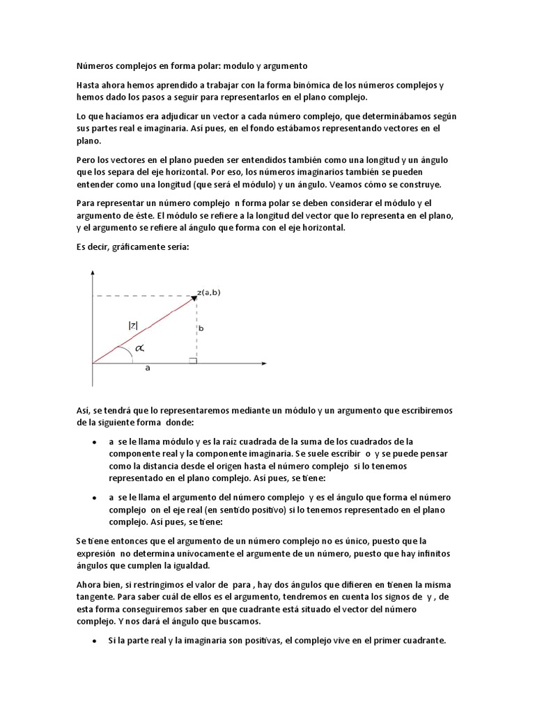 Números complejos: módulo y argumento polar | PDF | Número complejo ...